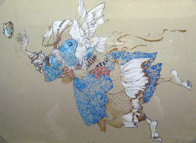 Angel in Pursuit of a Fish of Knowledge - Etching by James Christensen
