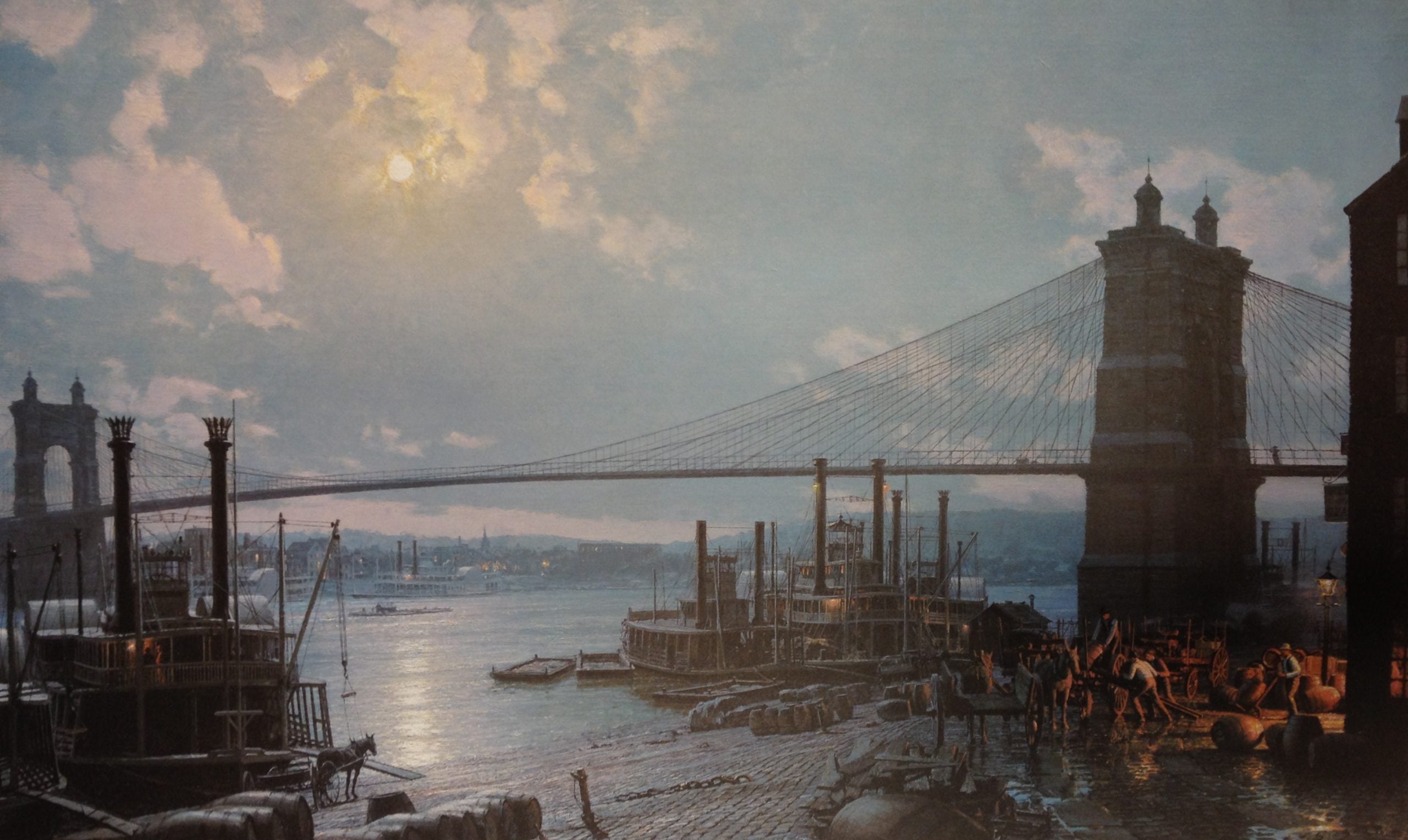 Cincinnati, Moonlight on the Ohio from the Public Landing in 1880 by ...