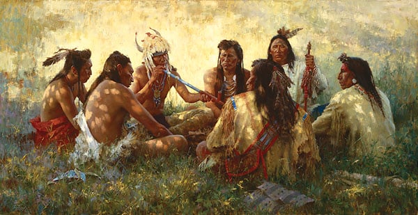 Crow Pipe Ceremony by Howard Terpning